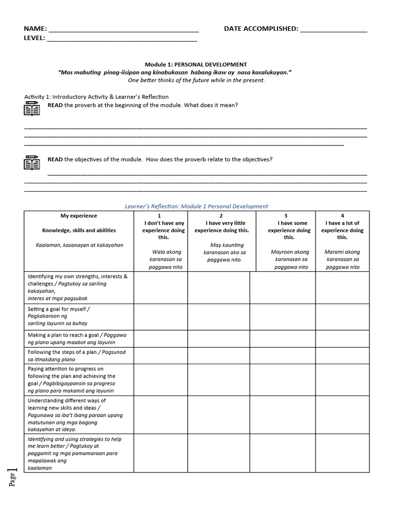 Module 1 Answer Sheet | PDF | Books | Learning