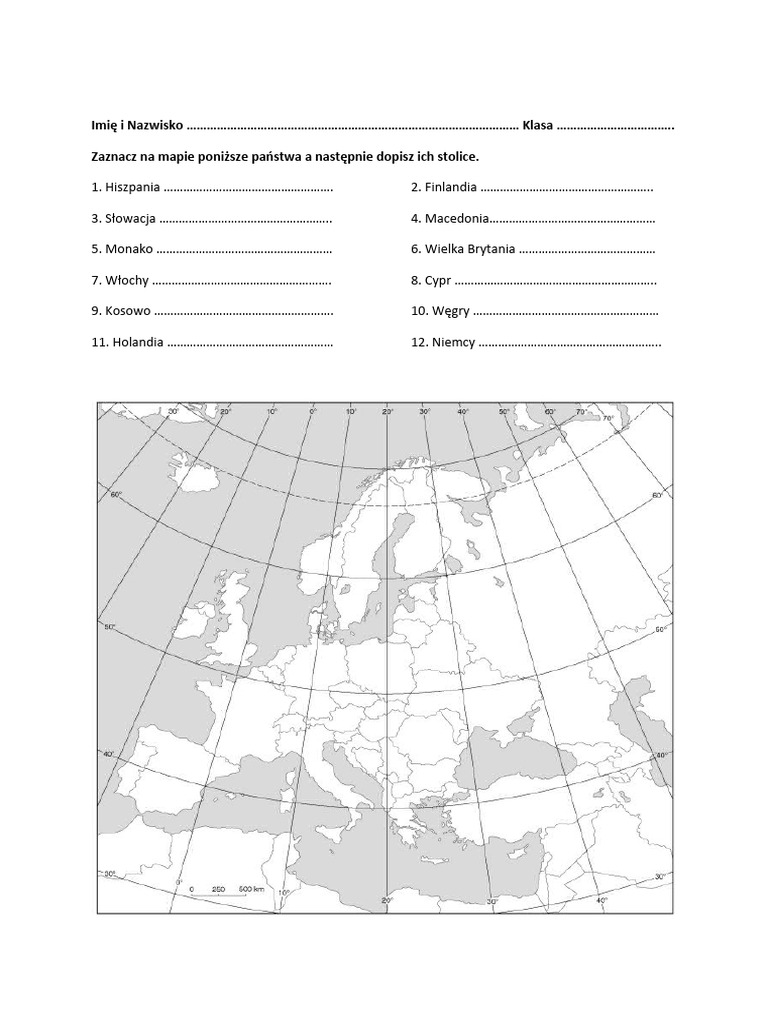 sprawdzian mapa polityczna | PDF