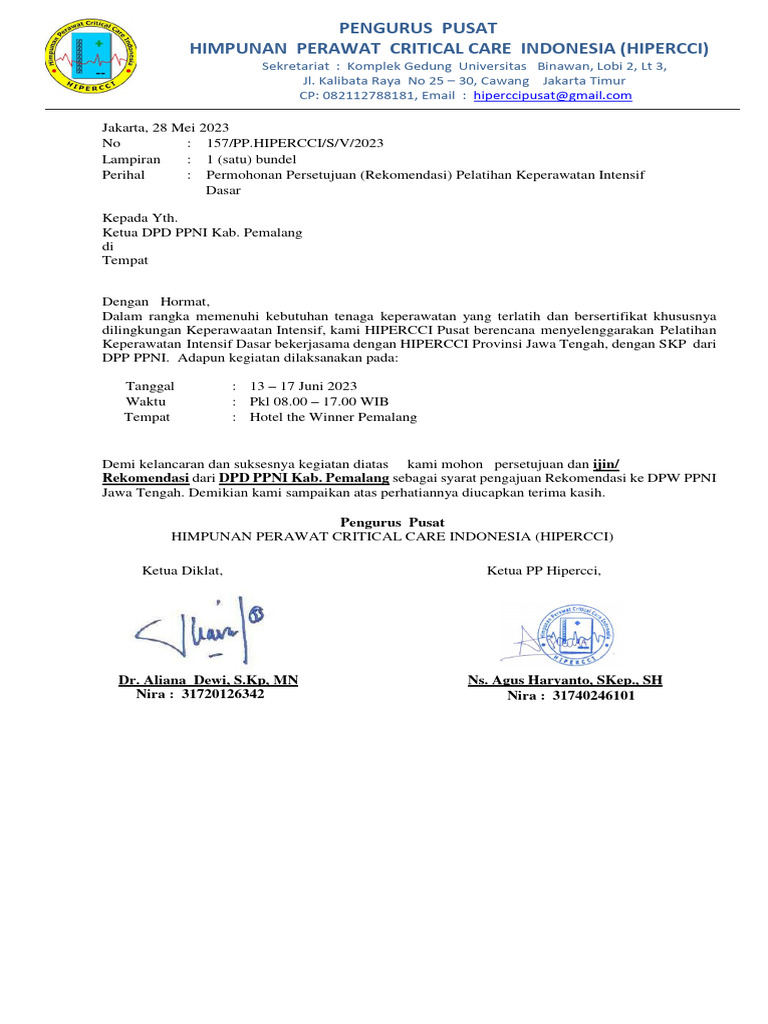 157 Permohonan Rekom DPD Ppni Kab. Pemalang Untuk Pkid Hipercci Jateng 0623 | PDF | Sains ...