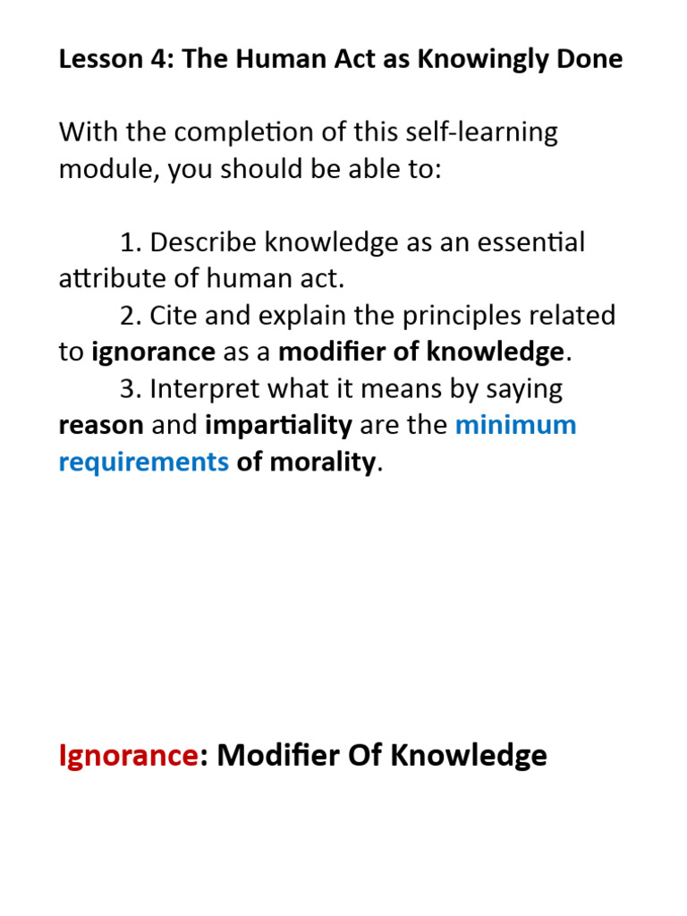 lesson 4 _ The Human Act as Knowingly Done_ignorance | PDF | Knowledge ...