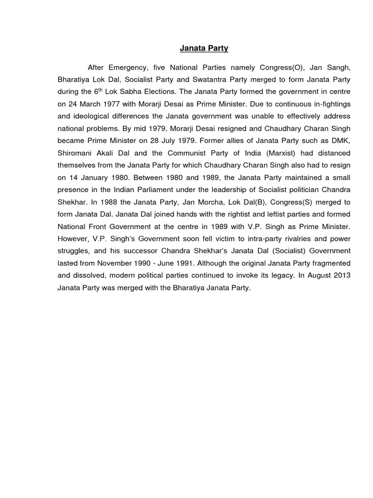 Janata Party Papers | PDF