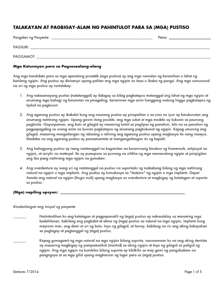 Discussion and Informed Consent Dentures Tagalog | PDF