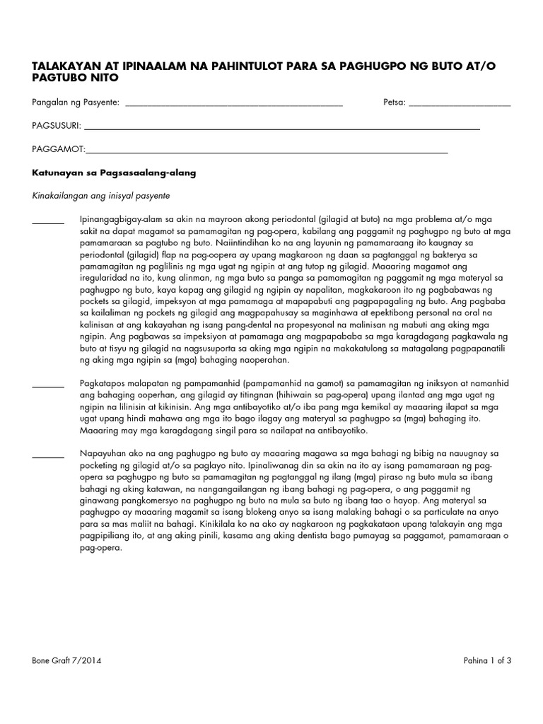 Discussion and Informed Consent BoneGraft Tagalog | PDF
