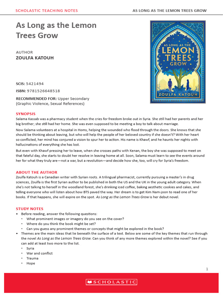 As Long As The Lemon Trees Grow: Zoulfa Katouh | PDF | Color | Thought