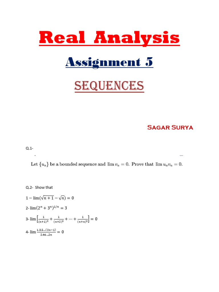 Sequences Basic Assignment 5 | Download Free PDF | Limit (Mathematics) | Sequence