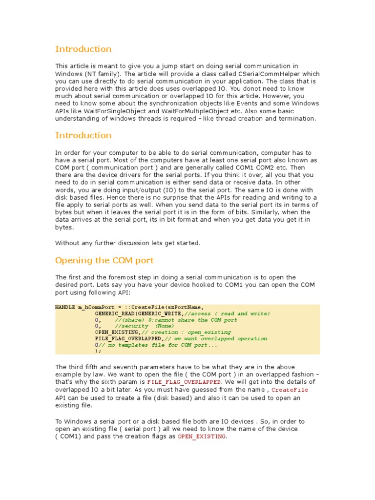Serial Port Communication | Download Free PDF | Parameter (Computer Programming) | Component ...