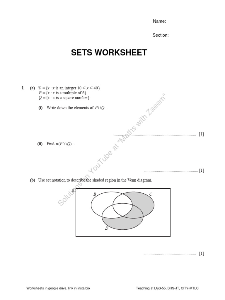 sets worksheet | PDF