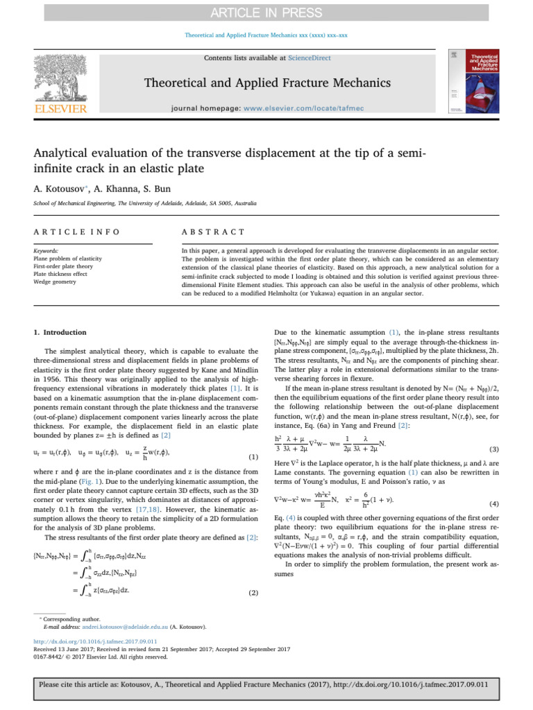 Transverse Displacement in Elastic Plates | PDF