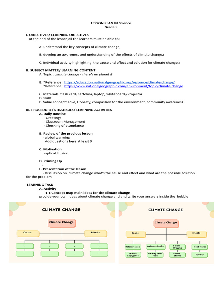 LESSON PLAN (4a's) Climate Change | PDF | Lesson Plan | Climate Change
