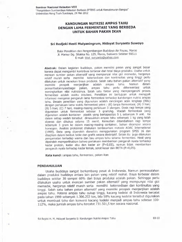 Kandungan Nutrisi Ampas Tahu | PDF