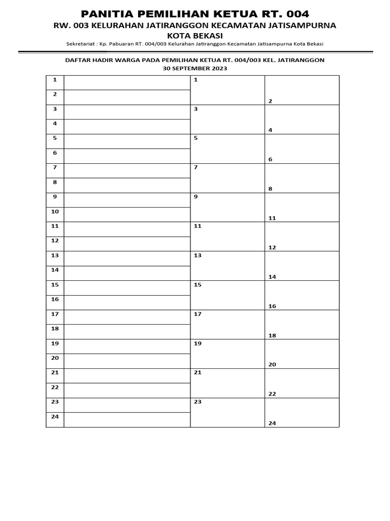 DAFTAR HADIR PEMILIHAN KETUA RT | PDF