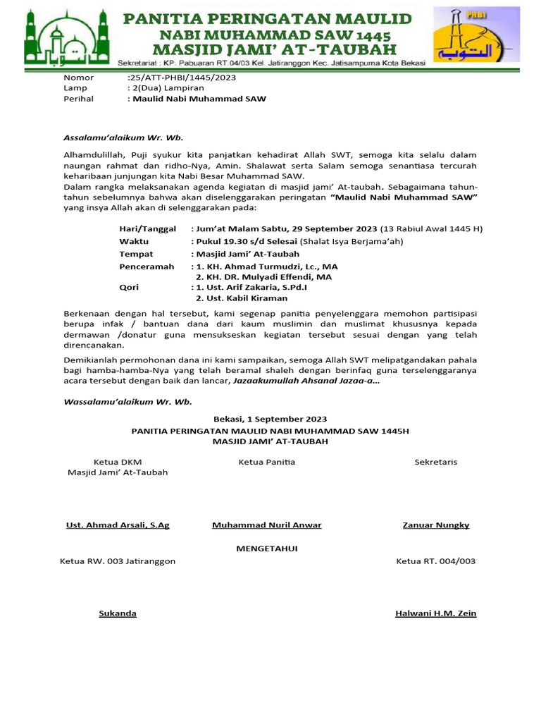 Proposal Maulid Nabi Muhammad SAW. 2023 | PDF