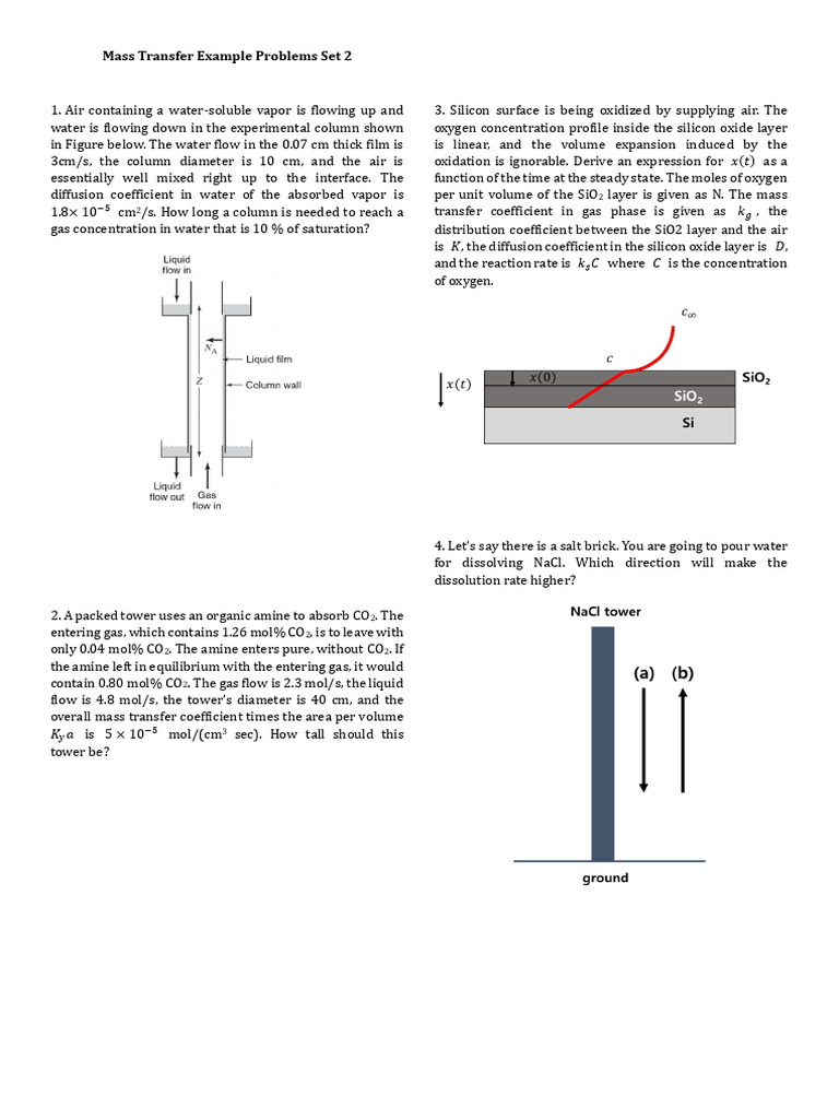 Mass Transfer Example Problems Set 2 | PDF