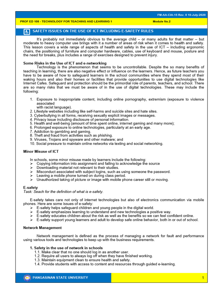 ProfEd108 - 04 - Chap2 - Module 2 - Safety Issues On The Use of ICT ...
