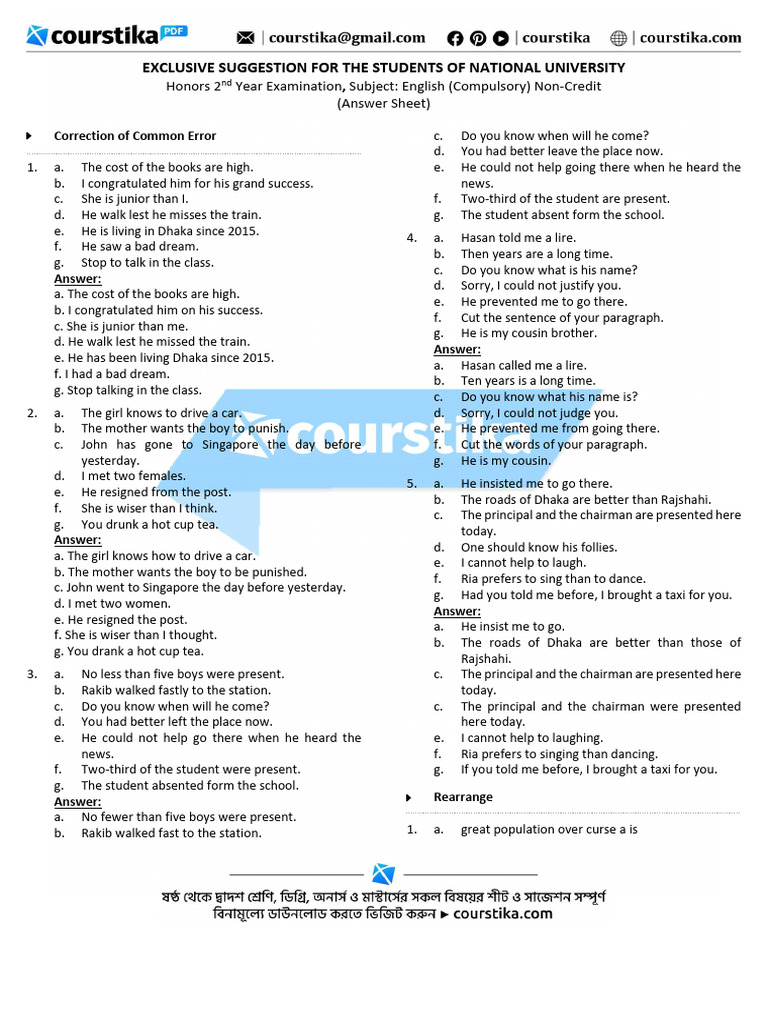 Answer - Grammar Part | PDF