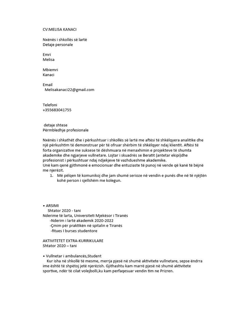 Melisa Kanaci CV | PDF