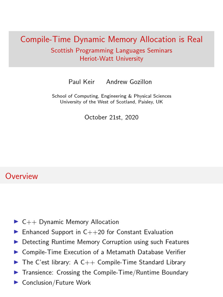 Compile-Time Dynamic Memory Allocation Is Real | PDF