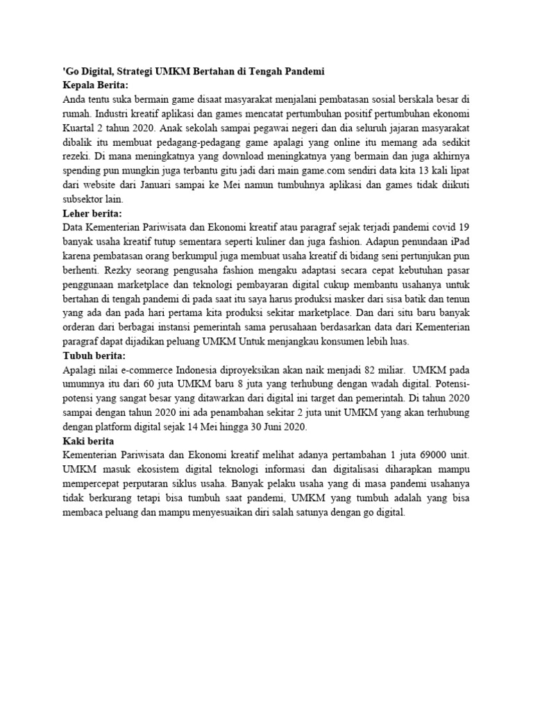 'Go Digital, Strategi UMKM Bertahan Di Tengah Pandemi-Denisya Ayu Agustining S. | PDF