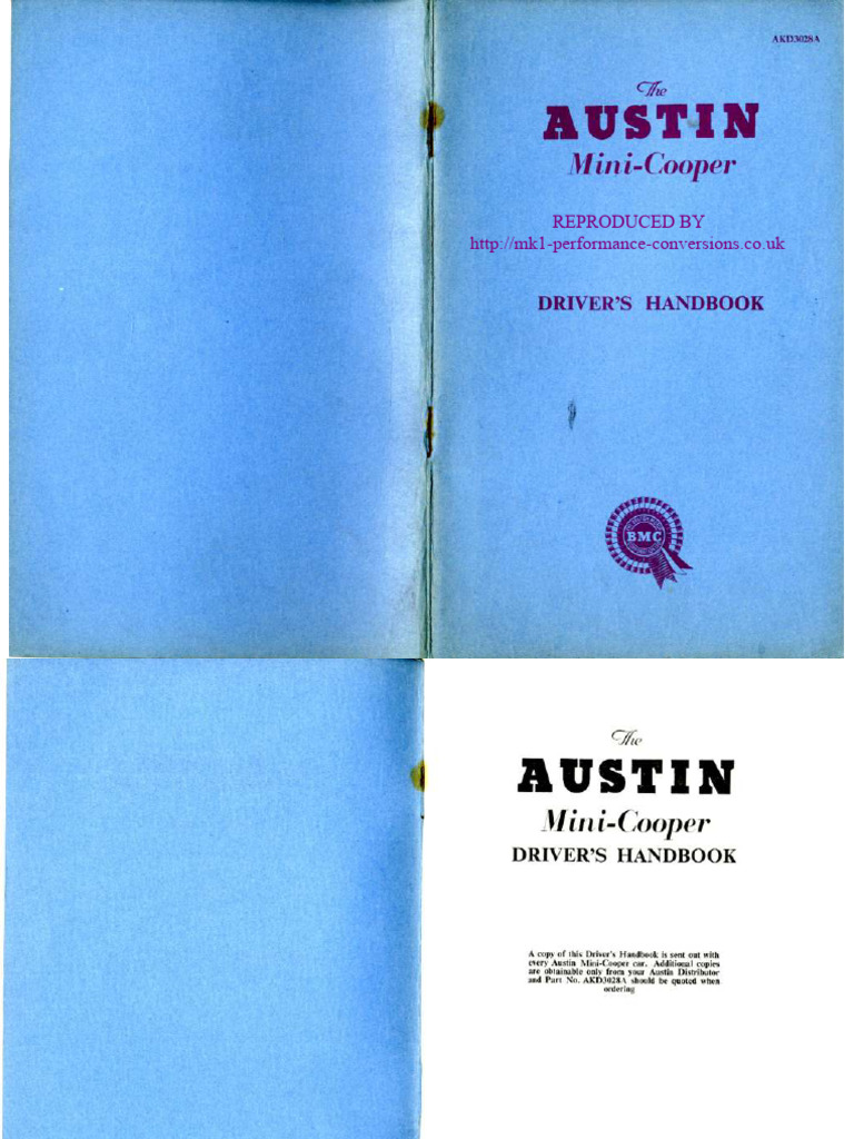 Austin Mini Cooper Driver's Handbook | PDF | Technology & Engineering