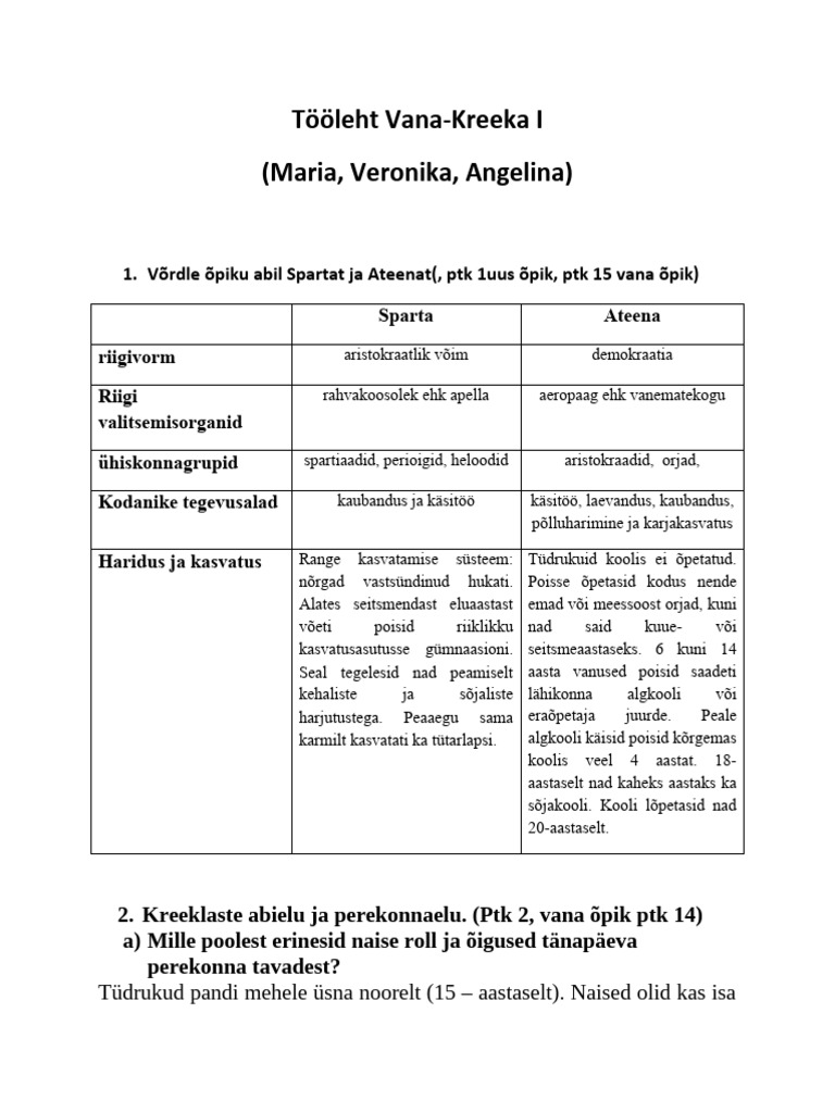 Vana-Kreeka Tööleht I | PDF