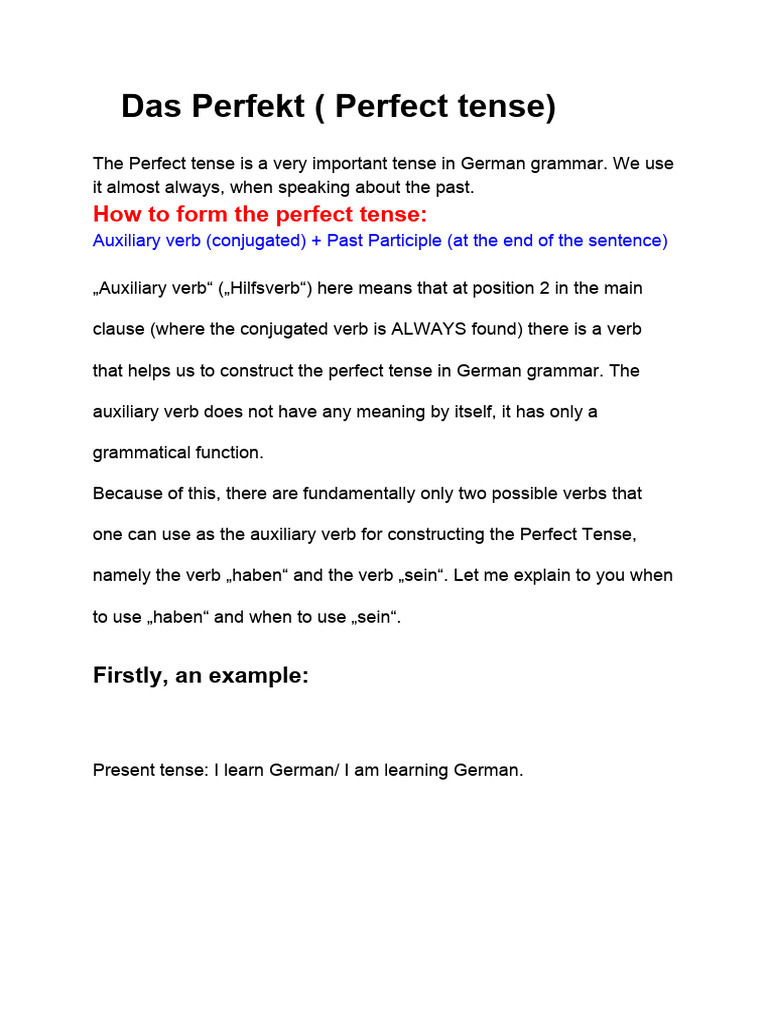 Das-Perfekt-Perfect-tense | PDF | Perfect (Grammar) | Grammatical Tense