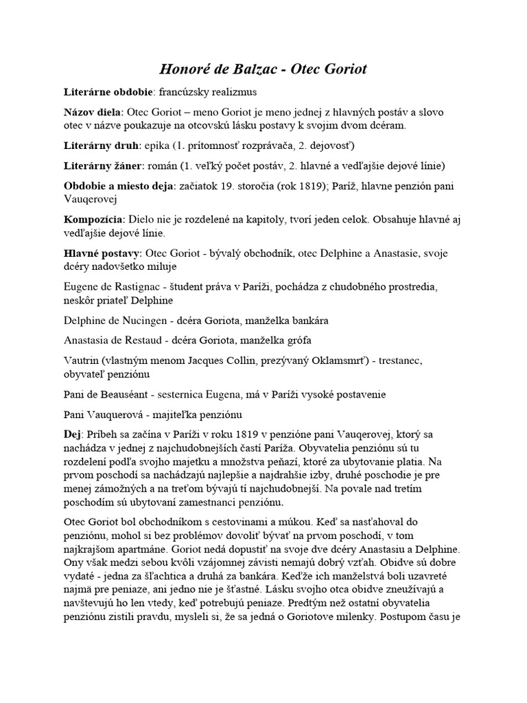 Interpretačný-list-Otec-Goriot | PDF