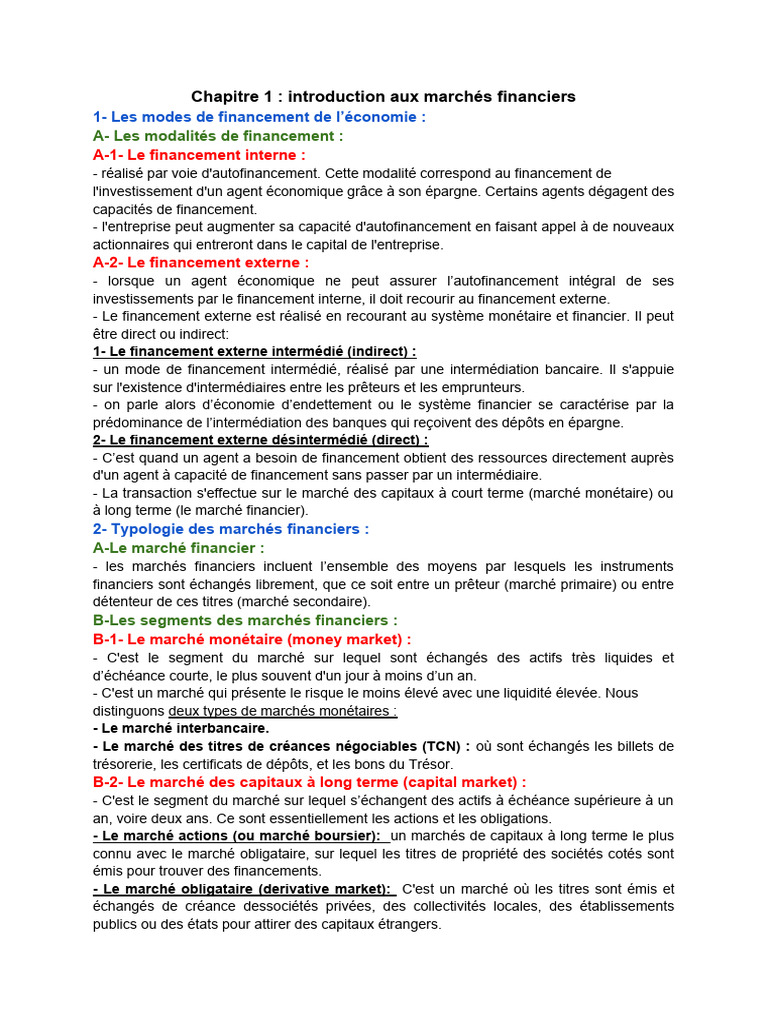 Introduction aux marchés financiers | PDF | Obligation (Finance) | Risque financier