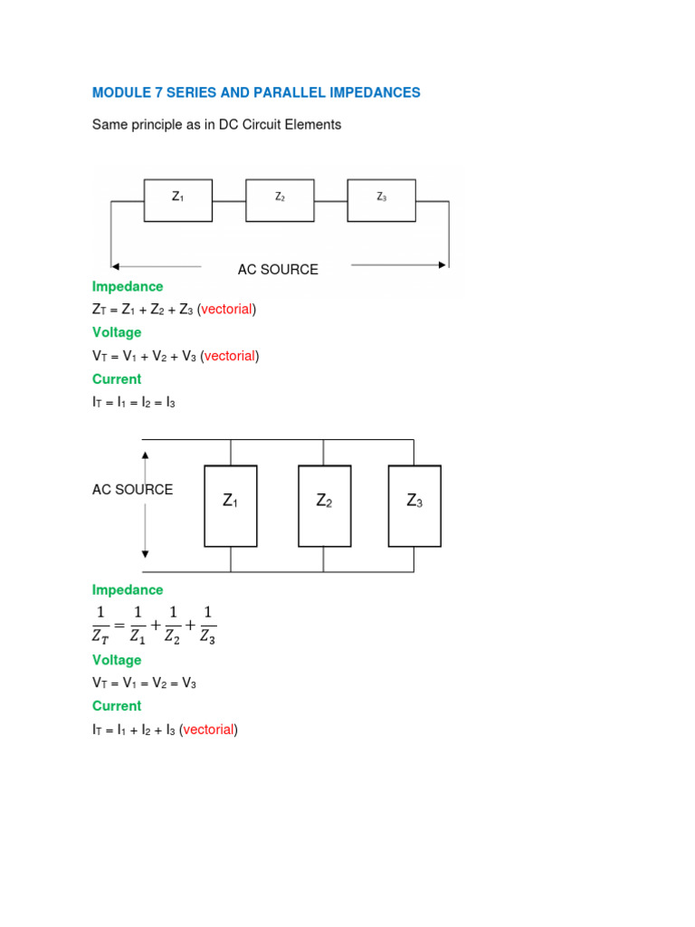 Seriel and Parallel Impedances and Admittance Conductance and ...