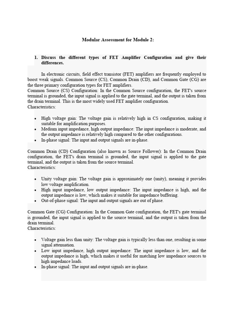 ASSESSMENT 2 - FET Amplifier Configuration | PDF | Field Effect ...