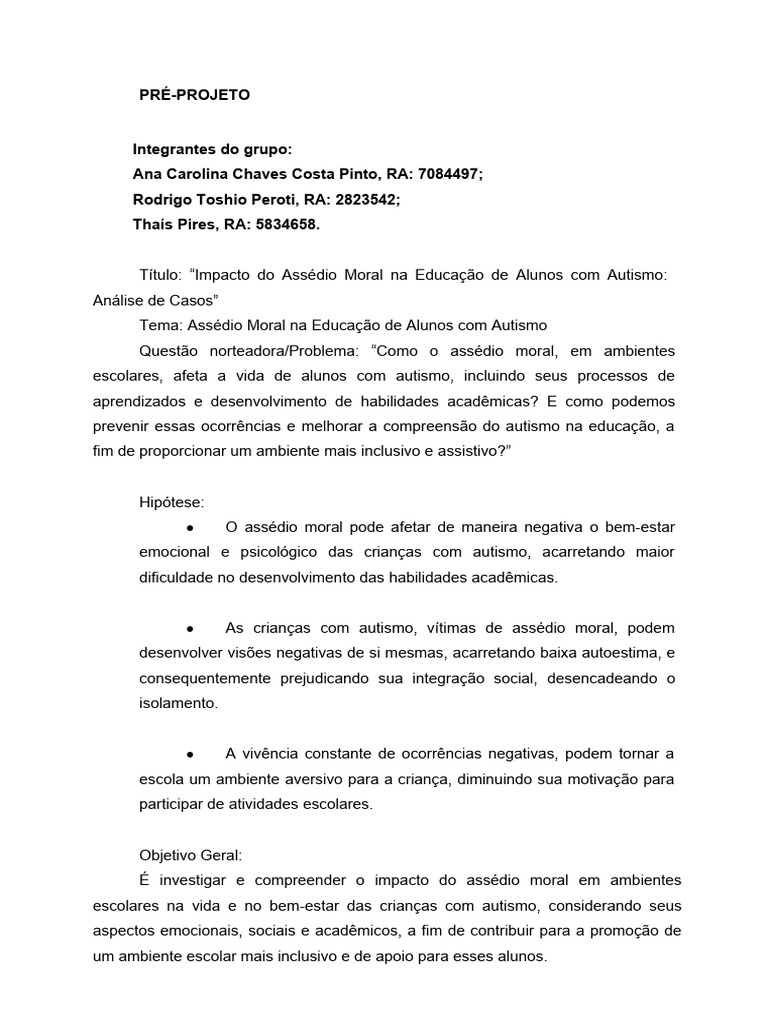 Impacto Do Assédio Em Alunos Autistas Pdf Bem Estar