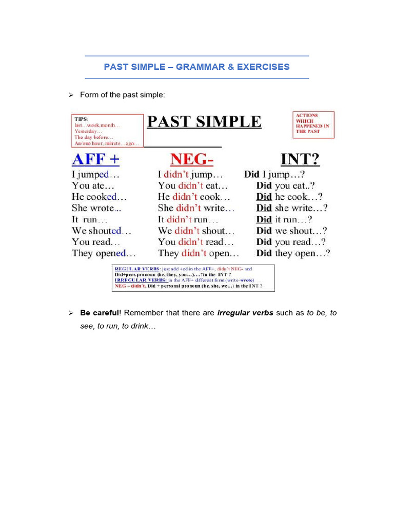 Past Simple Grammar & Exercises | PDF