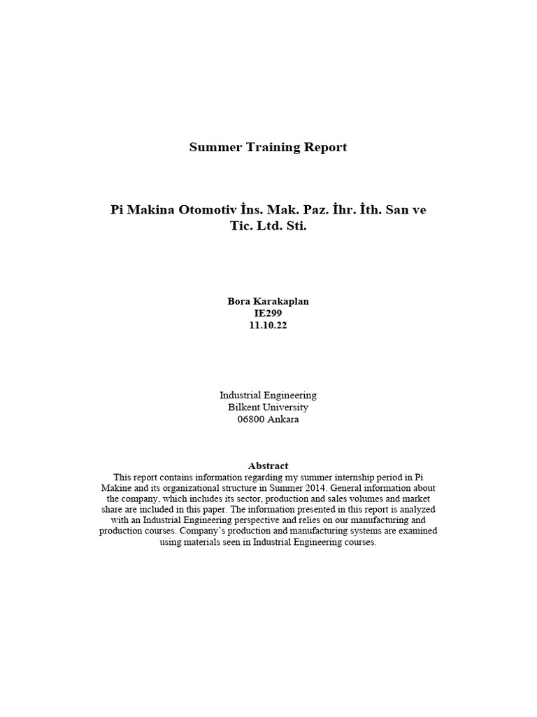 Bora Karakaplan Summer Training | PDF