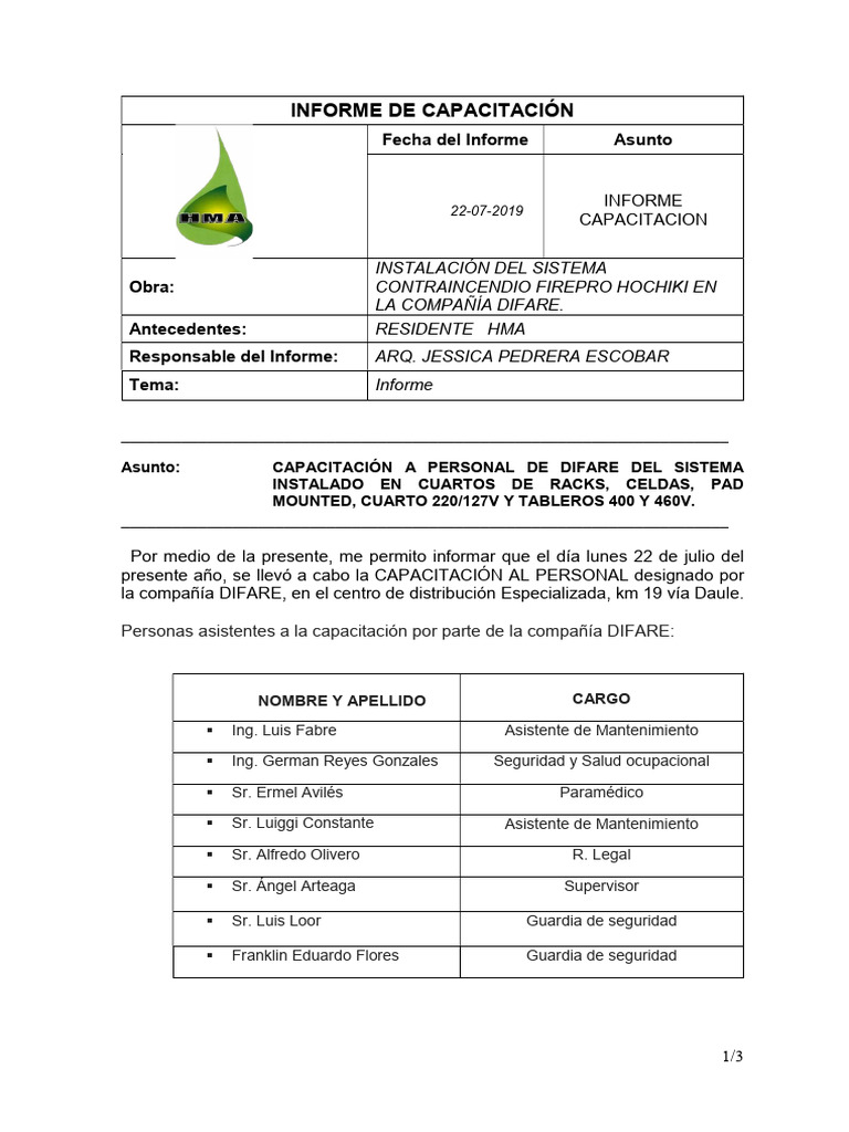Informe Capacitacion | PDF