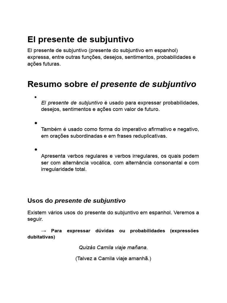 Usos do Presente de Subjuntivo em Espanhol | PDF