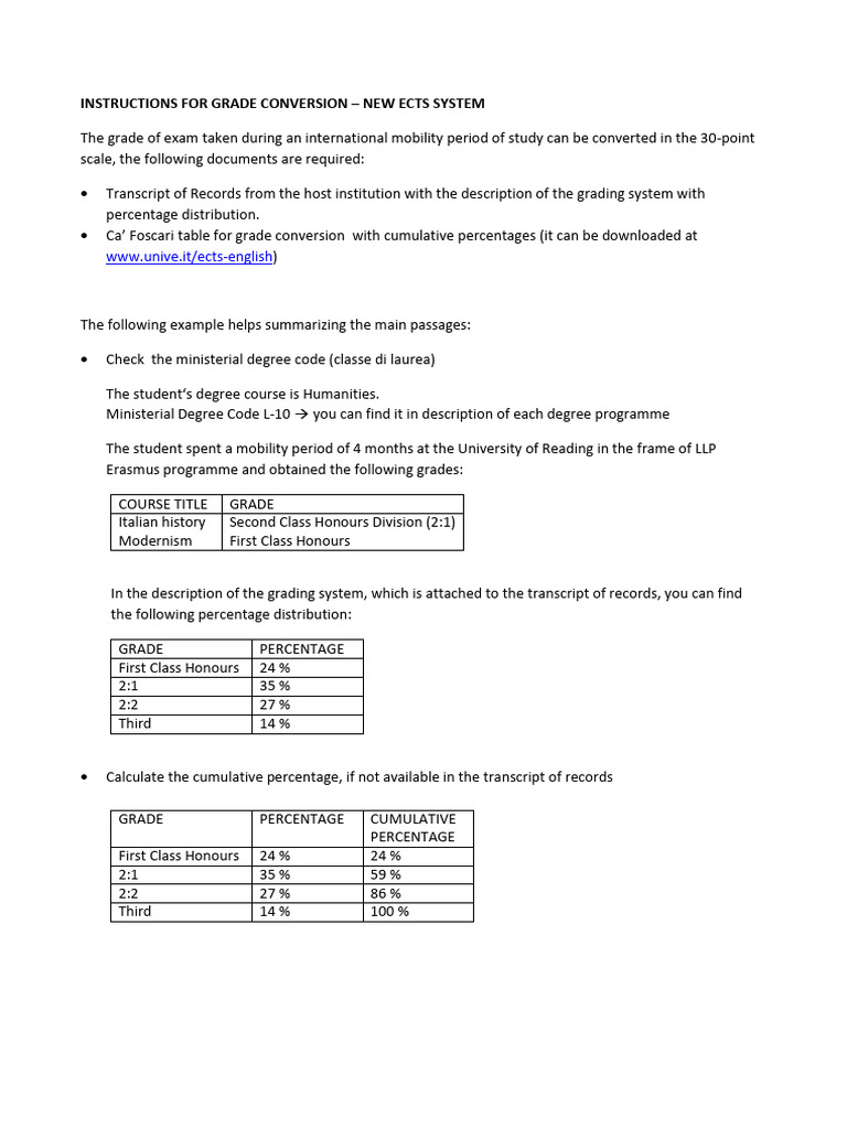 Instructions Grade Conversion Cumulative Percentages | PDF | Educational Stages | Vocational ...