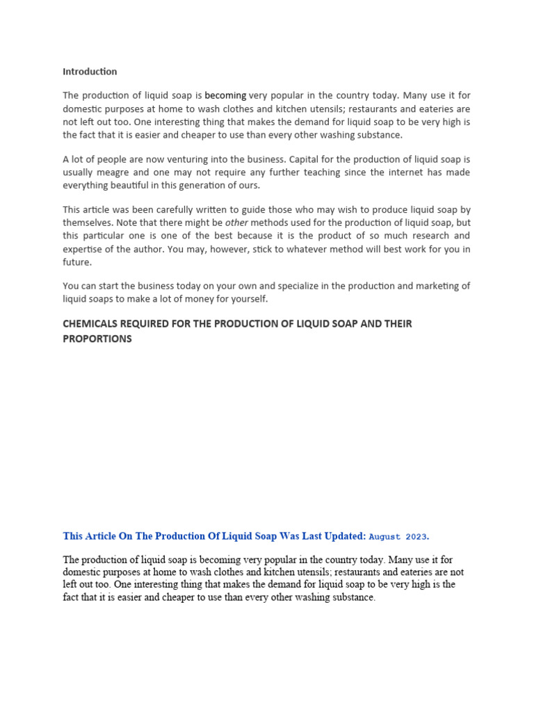 Liquid Soap Productio SOPs | PDF