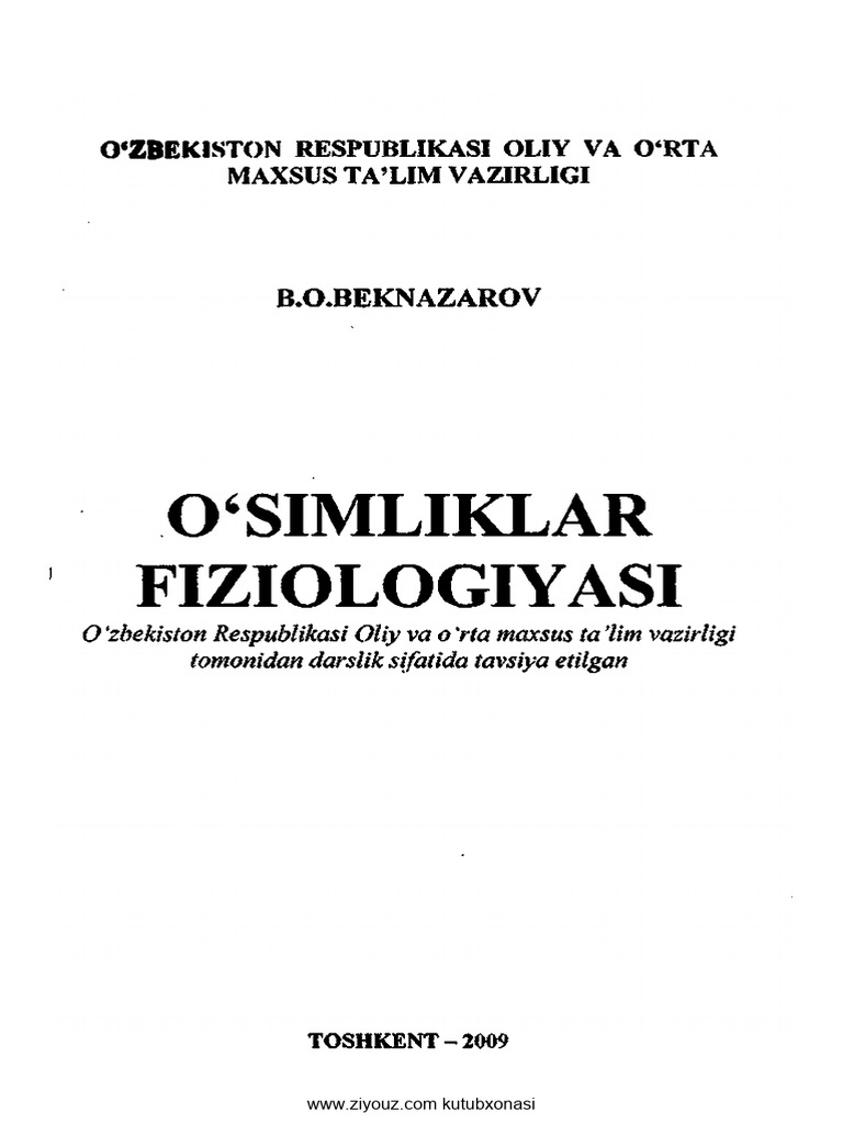 O'Simliklar Fiziologiyasi (B.beknazarov) | PDF