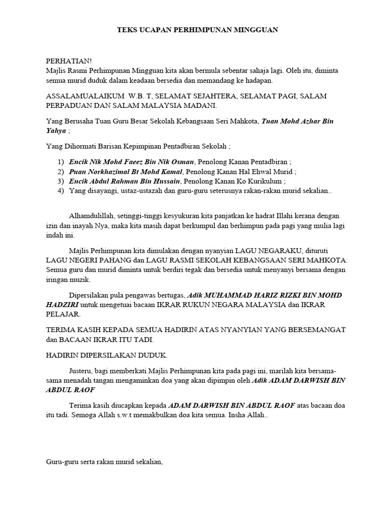 Teks-Ucapan-Perhimpunan-Mingguan | PDF