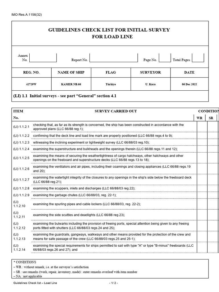 Load Line Survey Checklist Guide | PDF | Freight Transport | Watercraft