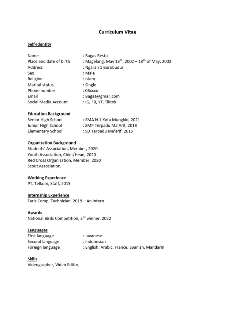 Curriculum Vitae Sample | PDF