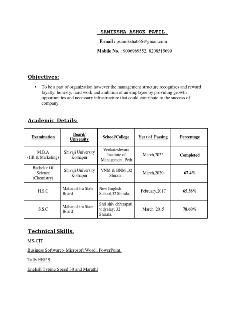 Samiksha Patil Resume 3 Pdf