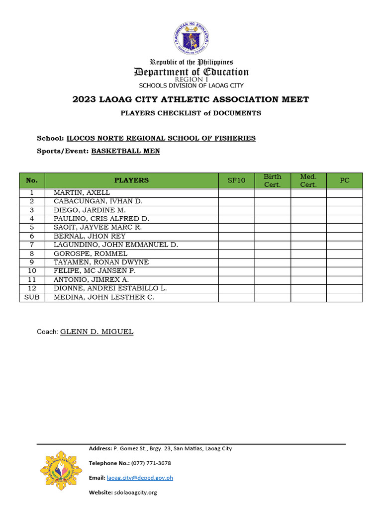 Official-Entry-Form (List of Players) | PDF