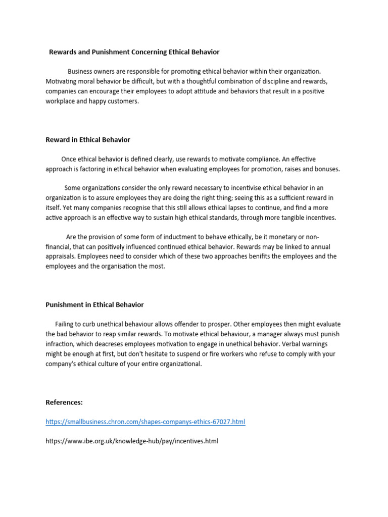 Subtopic - Rewards and Punishment Concerning Ethical Behavior | PDF