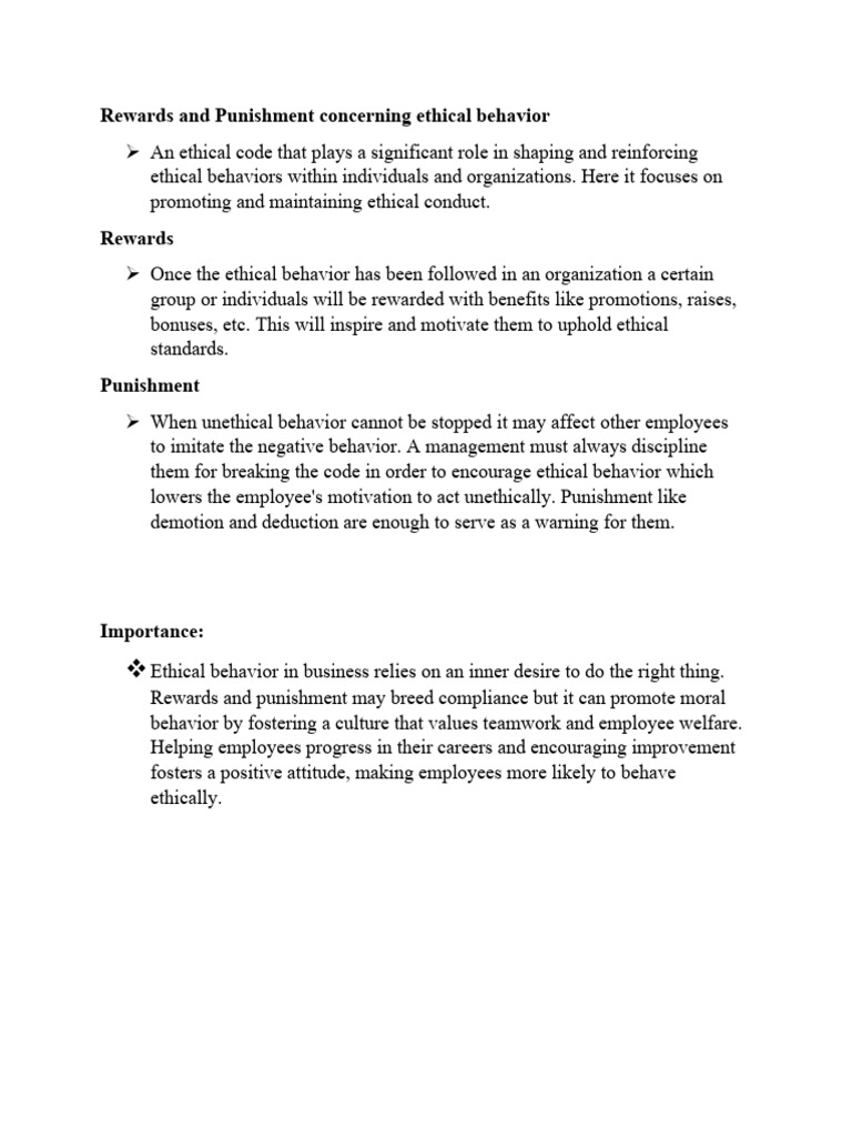 Rewards and Punishment Concerning Ethical Behavior | PDF