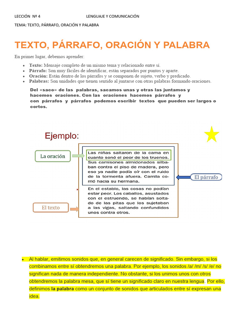 Texto Parrafo Oración | PDF | Oración (Lingüística) | Palabra
