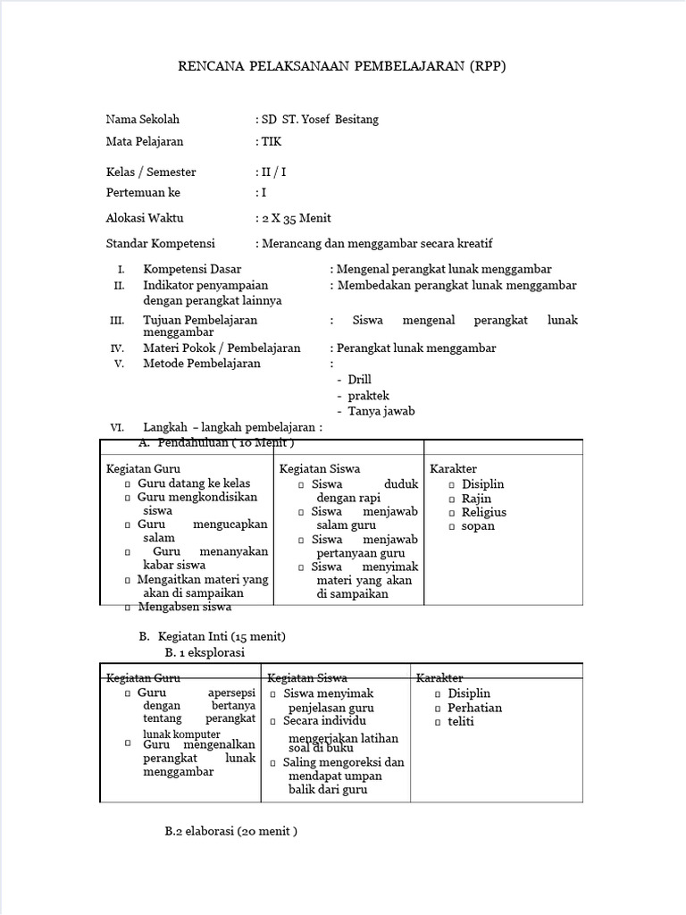 RPP Tik Kelas 2 | PDF