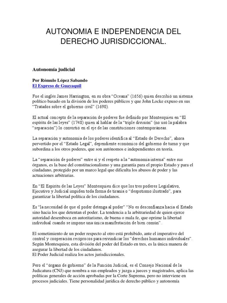 Autonomia e in Depend en CIA Del Derecho Jurisdiccional | PDF | Juez ...