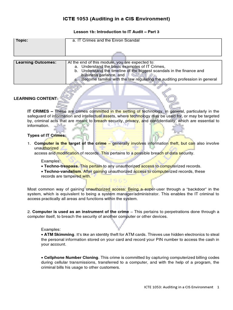 Lesson 1b ICTE 1053 Introduction To IT Audit Part 3 | PDF