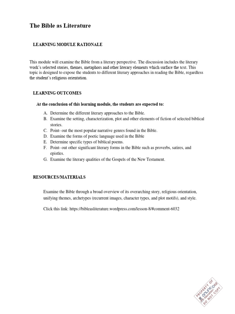 Topic 3 - The Bible As Literature | PDF