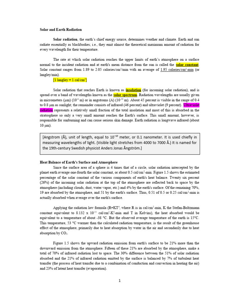 Solar Radiation and Earth's Heat Balance | PDF | Atmosphere Of Earth ...